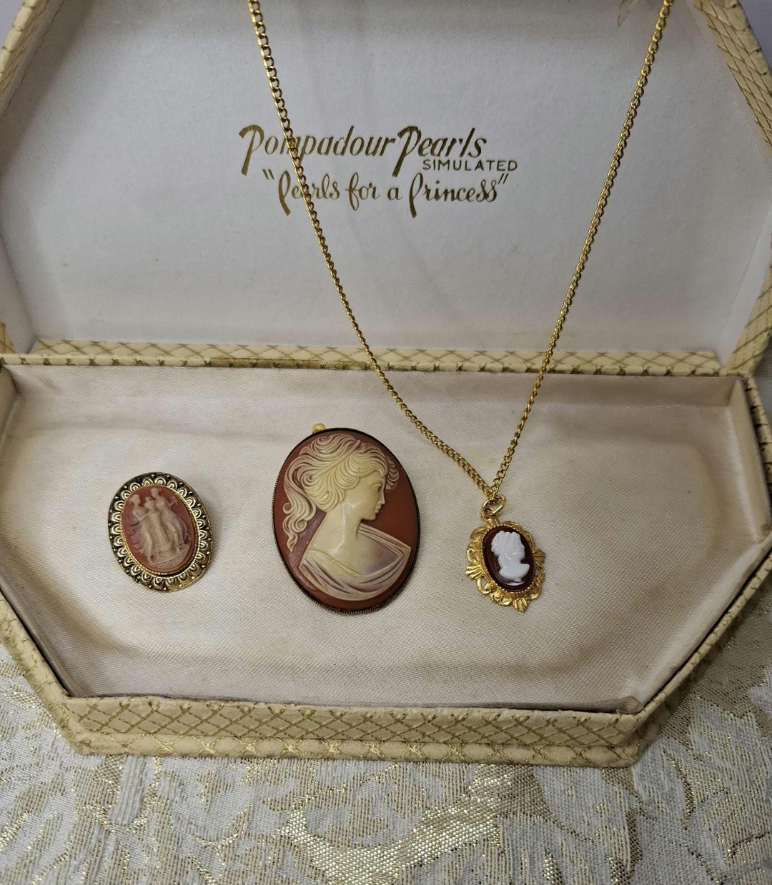Vintage Cameos Set of 3 Cameo Necklace Cameo Brooch Cameo Pendant ...