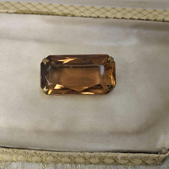 Antique Brooch Topaz Glass Orange Glass Rhinestone Br… - Gem