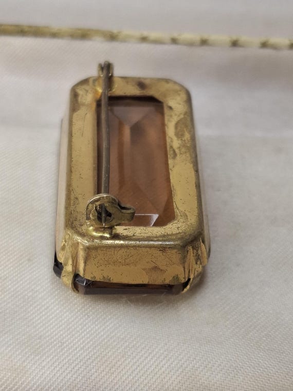 Antique Brooch Topaz Glass Orange Glass Rhinestone Br… - Gem