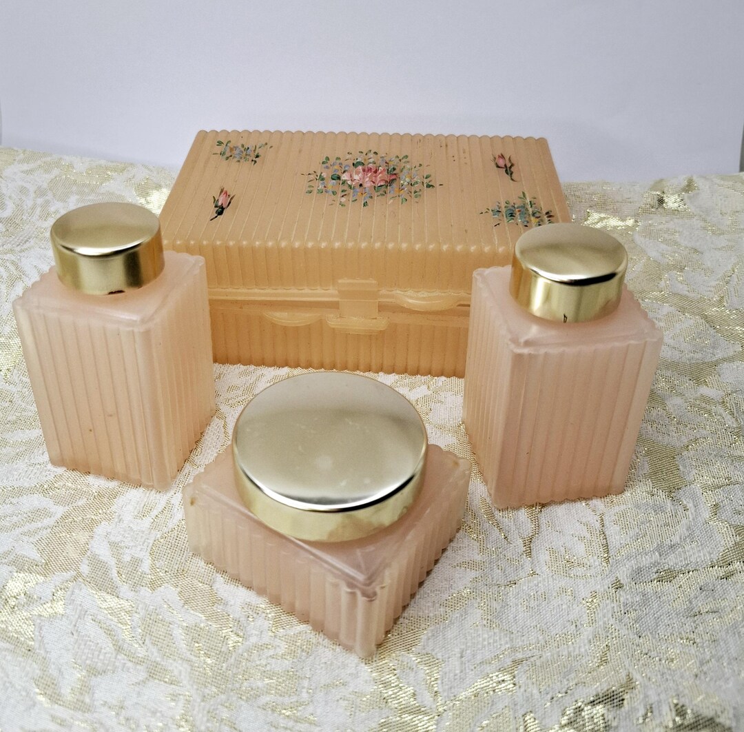 Vintage Beauty Box Travel Vanity Set Perfume Bottles Travel Vanity Case ...