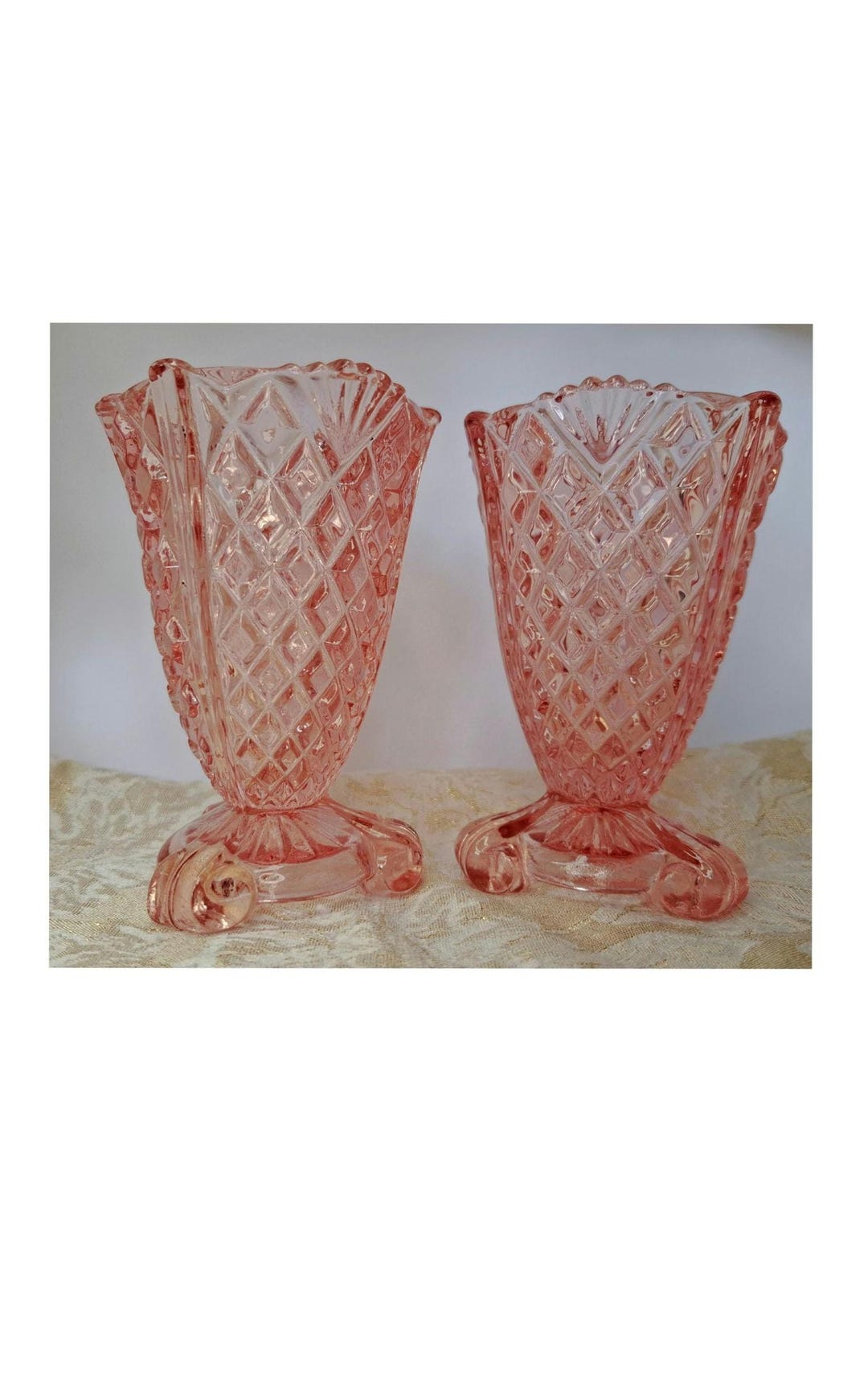 1930s Vintage Glass Vase Selenium Glass Depression Glass Pink Pressed ...