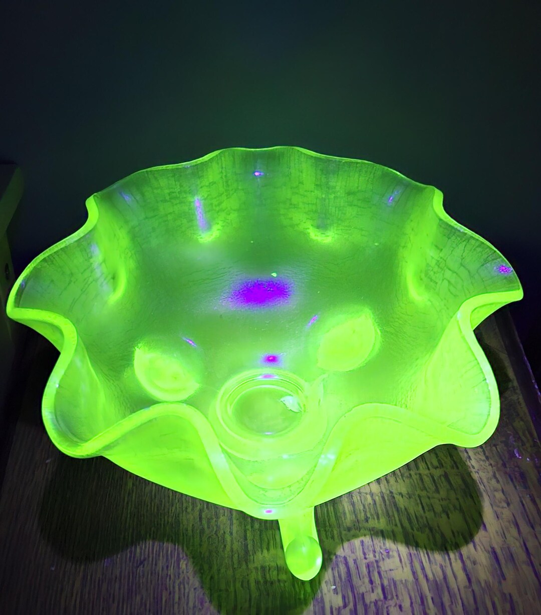 Rare Green Uranium Glass Stretch Glass Dish Antique Fenton Florentine ...