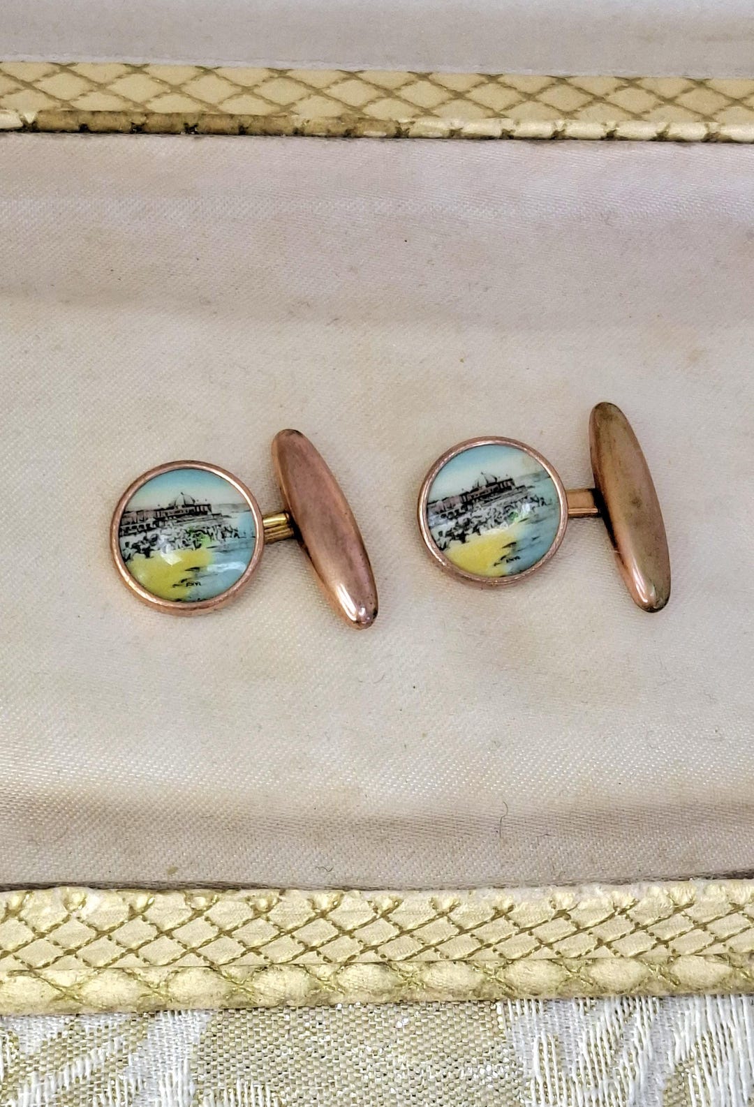 1930s Vintage Cufflinks Art Deco Wales Beach Souvenir Retro Mens ...
