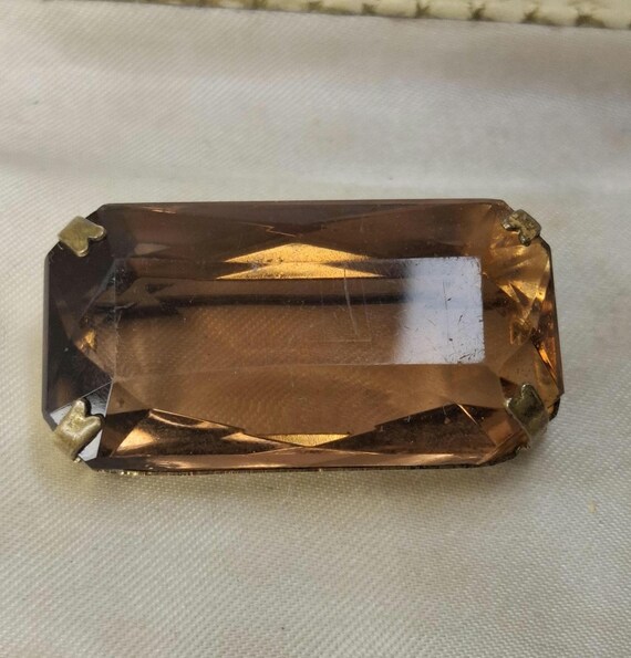 Antique Brooch Topaz Glass Orange Glass Rhinestone Br… - Gem