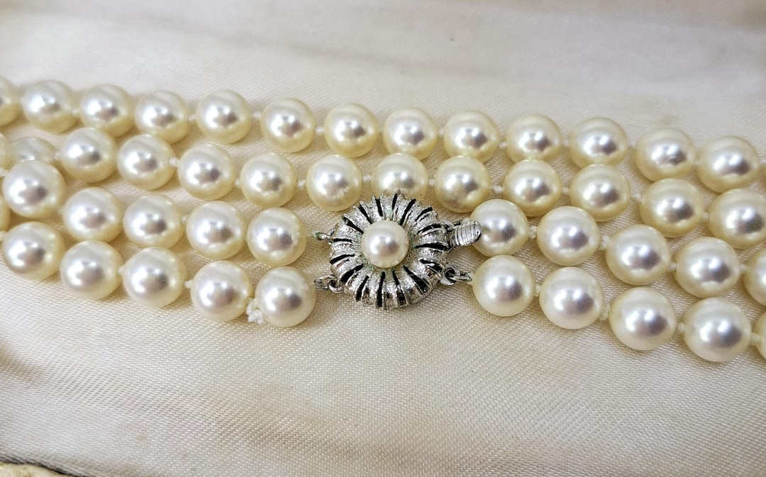 1950s Retro Pearl Necklace With Fancy Clasp Pearl Choker Necklace ...