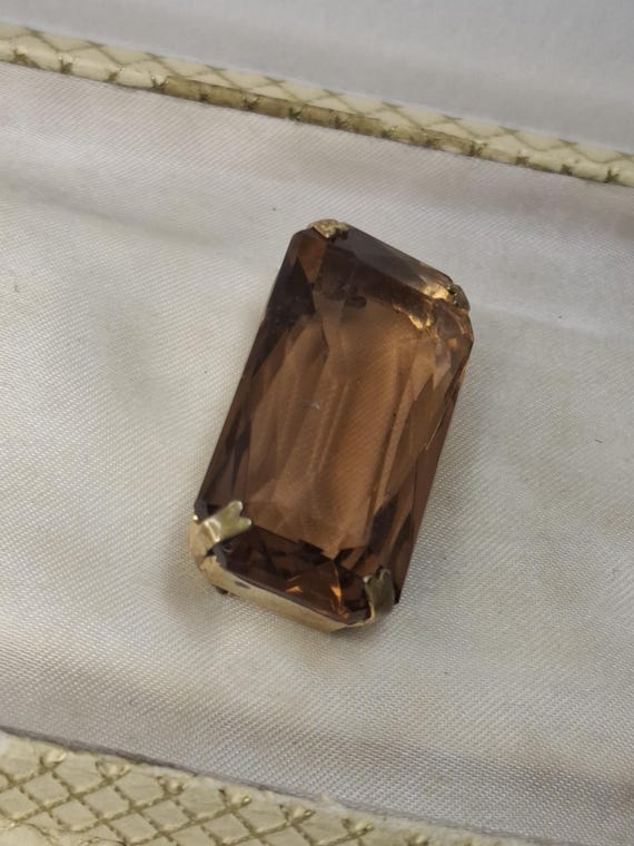 Antique Brooch Topaz Glass Orange Glass Rhinestone Br… - Gem