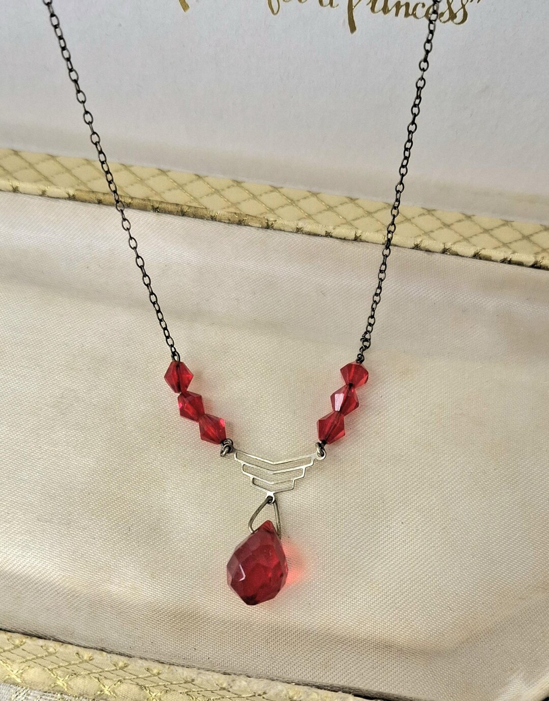 Art Deco Sterling Ruby Red Necklace Glass Vintage Necklace 1920s 1930s ...
