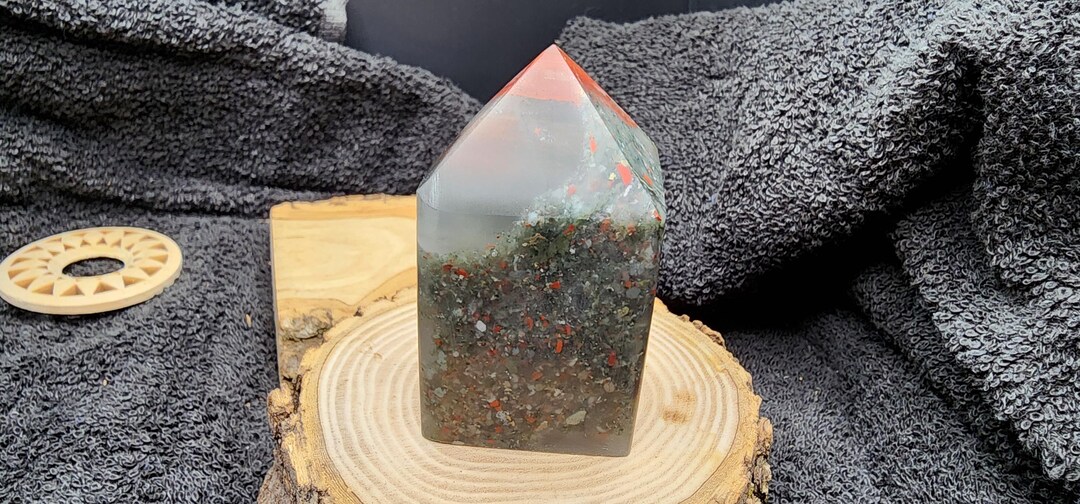 Handcrafted Bloodstone Jasper Point - Unique Crystal Tower for Healing ...