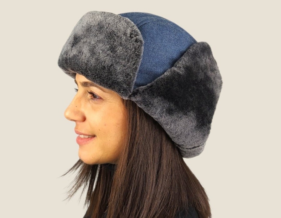 Light Blue Woolen Trapper Hat . A Unisex Aviator Style Hat With ...