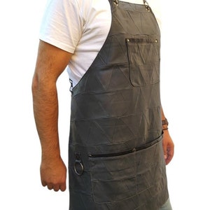 Leather Apron. Dark Gray Leather Patchwork Apron With Leather Pockets ...