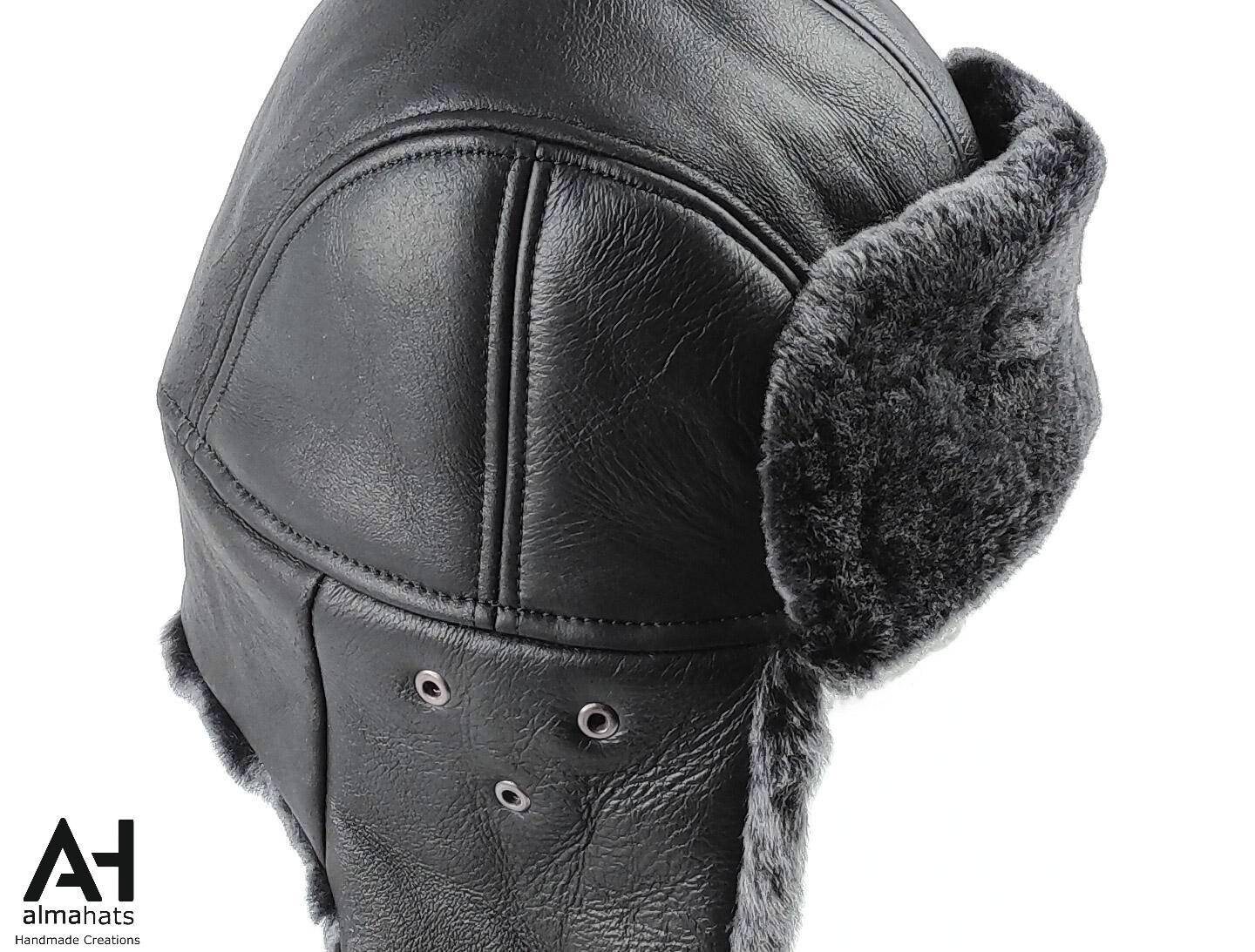 Black Sheepskin Aviator Hat, Unisex Trapper Hat With Earflaps - Etsy