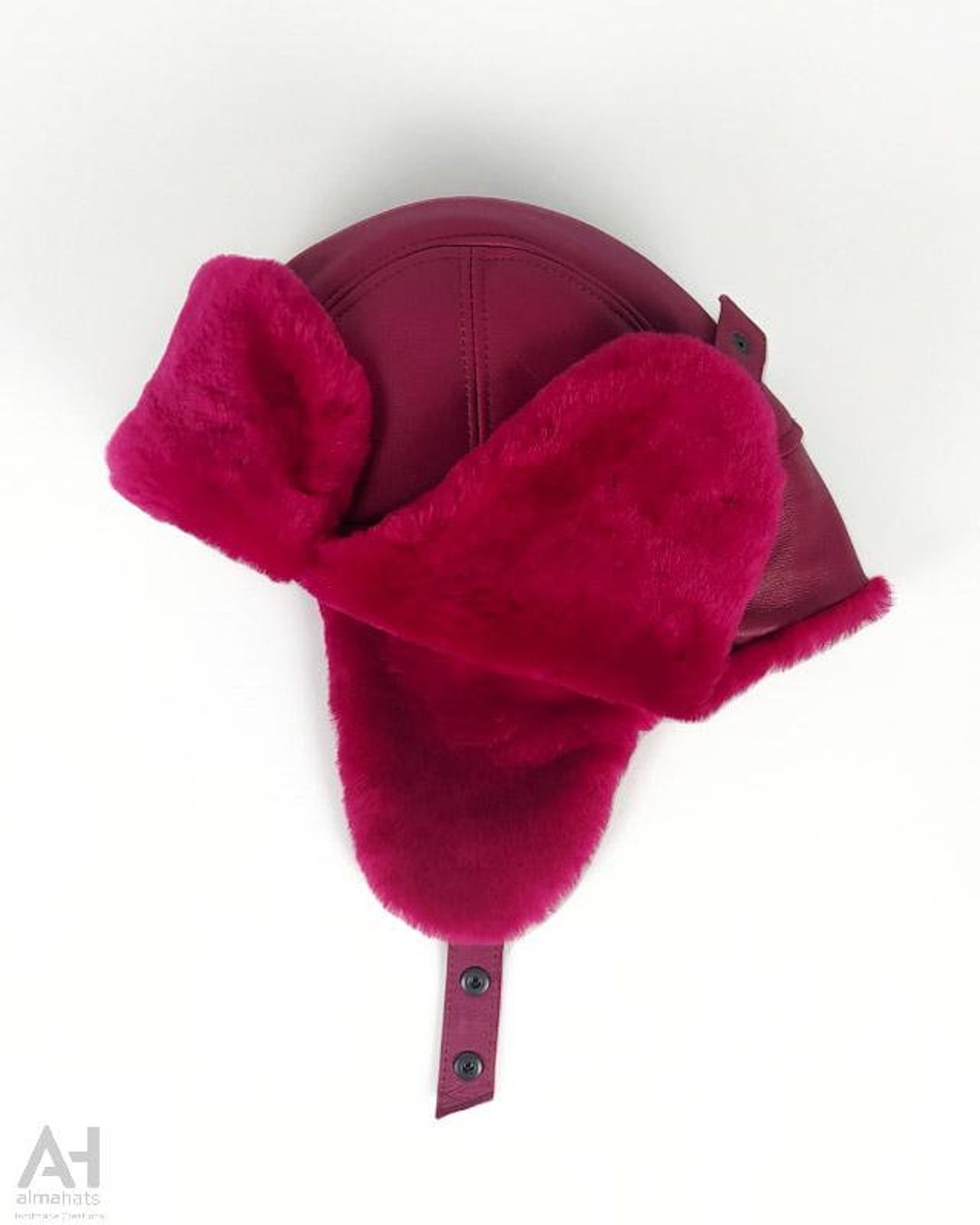 Sheepskin Aviator Hat for Women . Fuxia Color Hat & Mittens . A Great ...