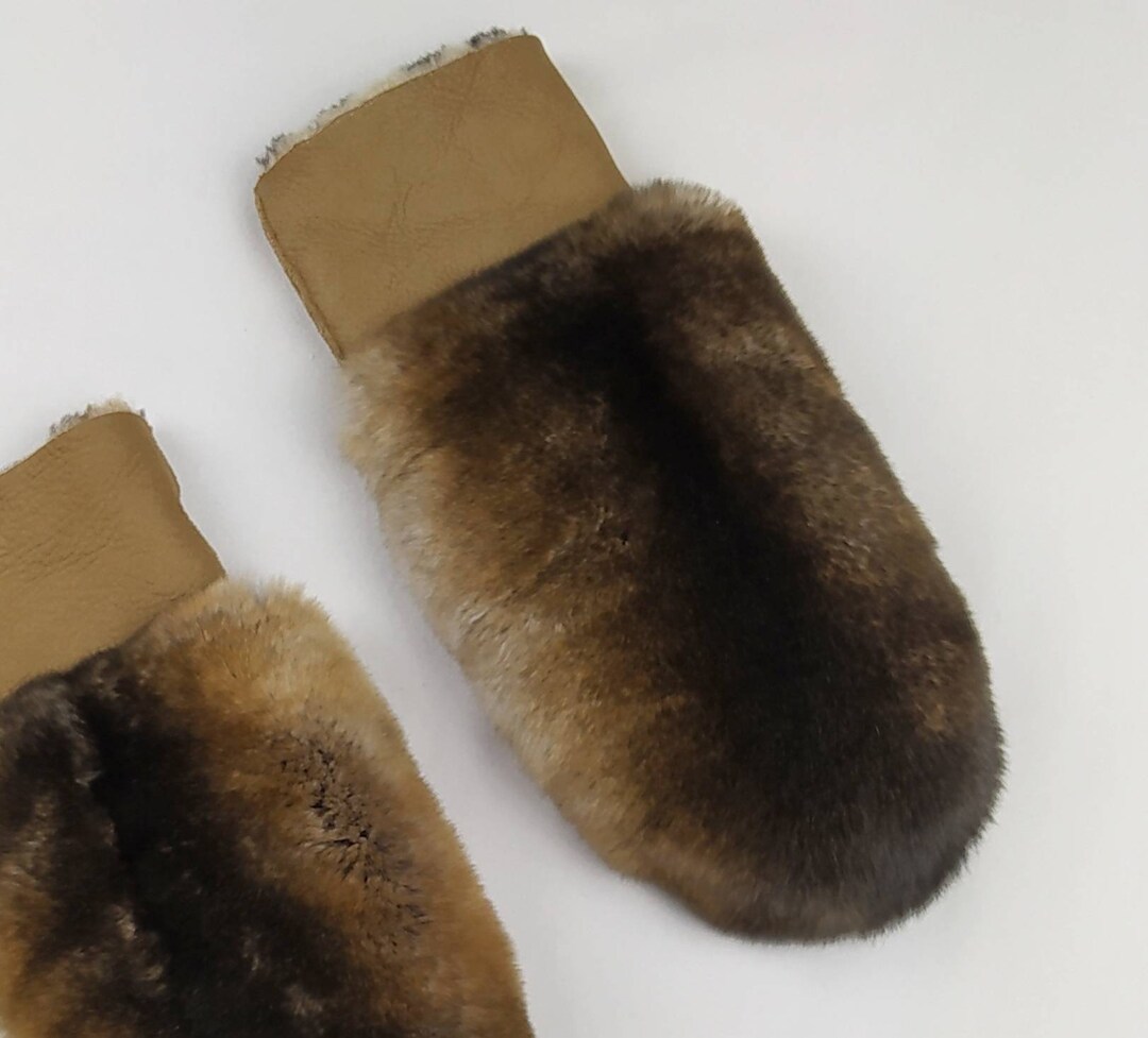 Handmade Sheepskin Mittens: Rex Rabbit Fur Cuffs, Thermal Lined - Etsy