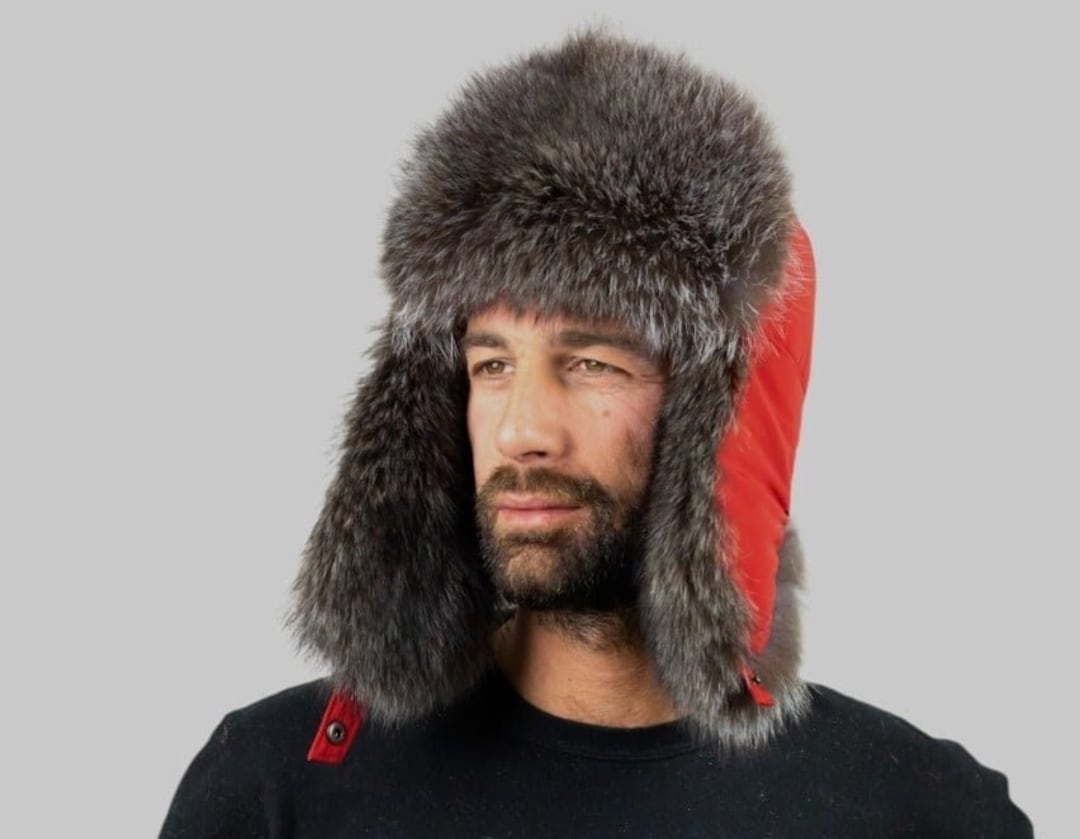 Fur Hat. Red Satin Trapper Hat , Fur Hat for Men, Winter Hat , Fur Hat ...