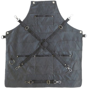 Leather Apron. Dark Gray Leather Patchwork Apron With Leather Pockets ...