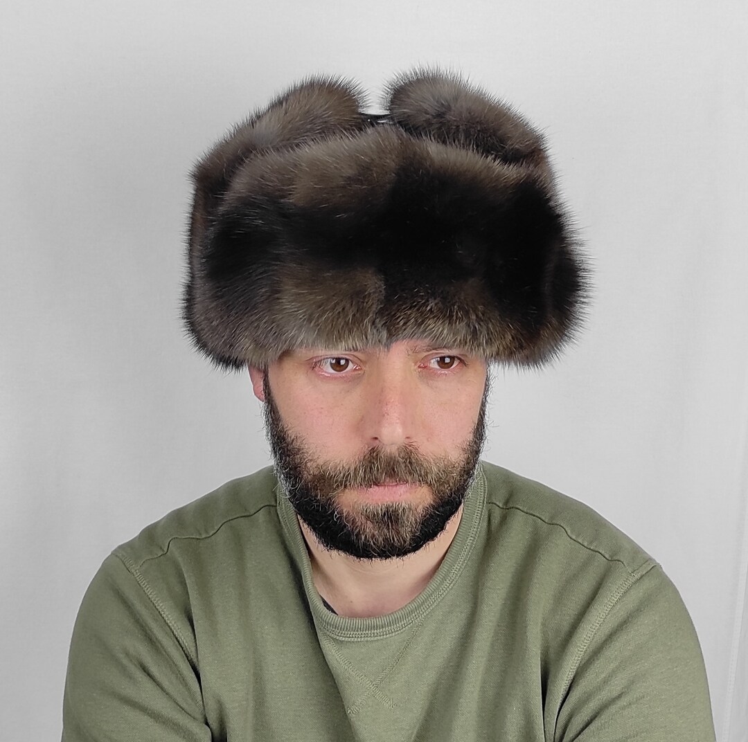 Trappermütze aus Zobelfell Ungewöhnlicher Hut im Ushanka-Stil mit ...