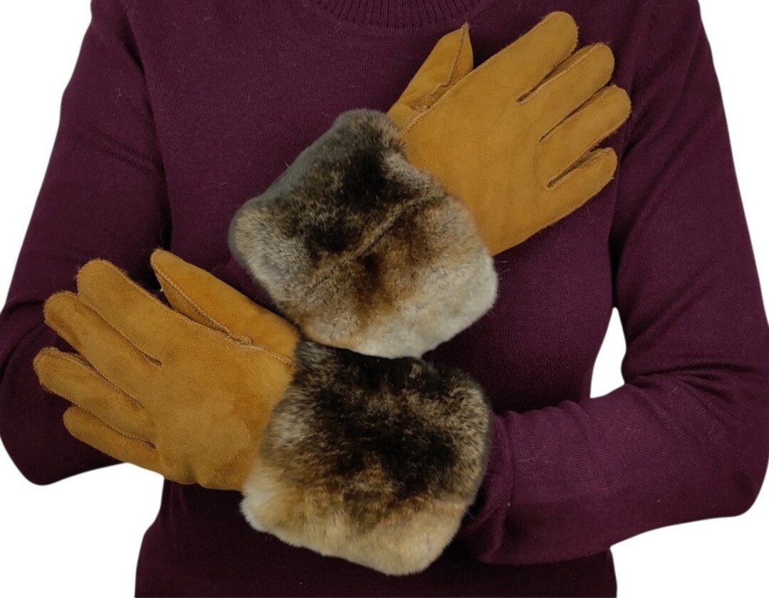 Suede Sheepskin Gloves With Rex Orylag Fur . Fur Gloves for Women ...