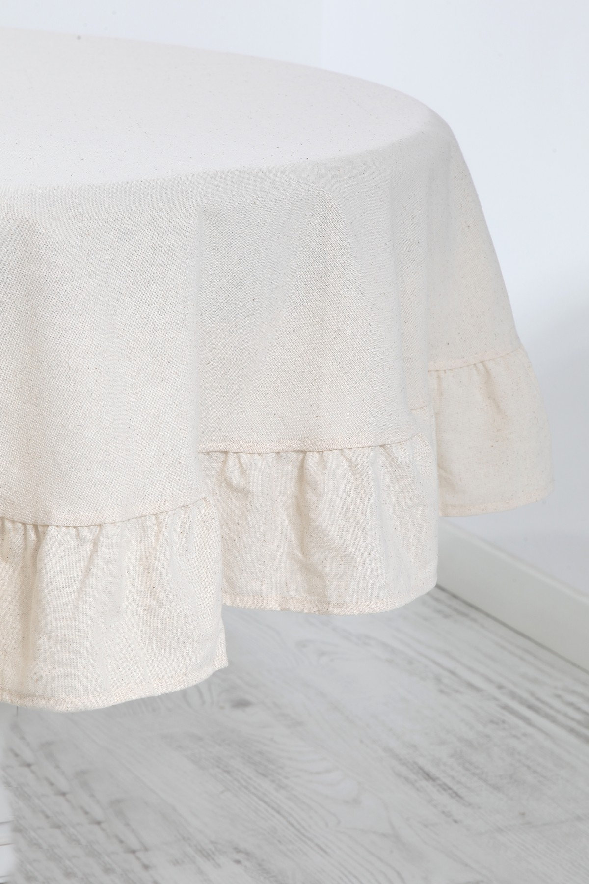 Natural Ruffle Round Tablecloth With Ruffle Detail, Boho Table Decor ...