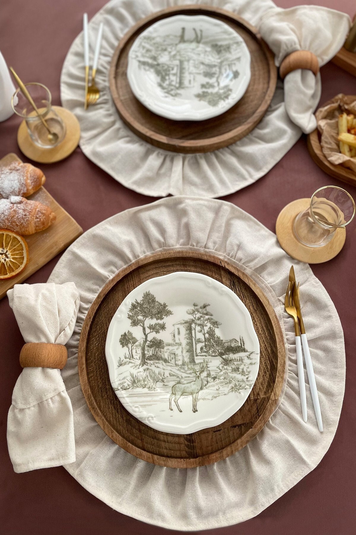 Boho Cotton Placemats With Ruffles, Retro Style Round Table Decor ...