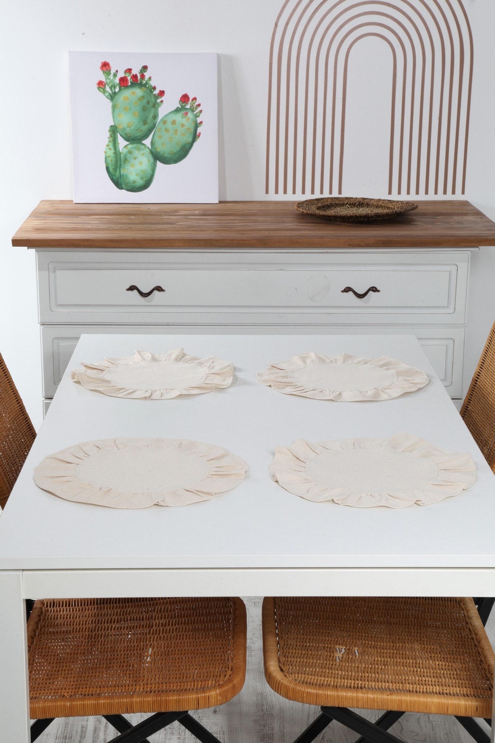 Boho Cotton Placemats With Ruffles, Retro Style Round Table Decor ...