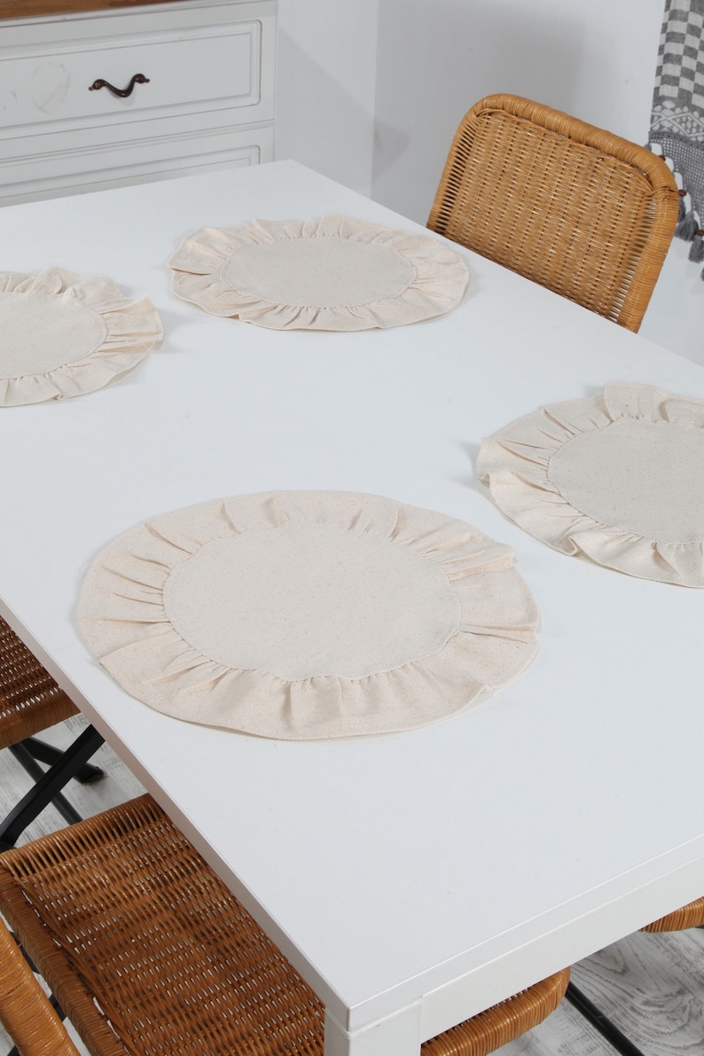Boho Cotton Placemats With Ruffles, Retro Style Round Table Decor ...