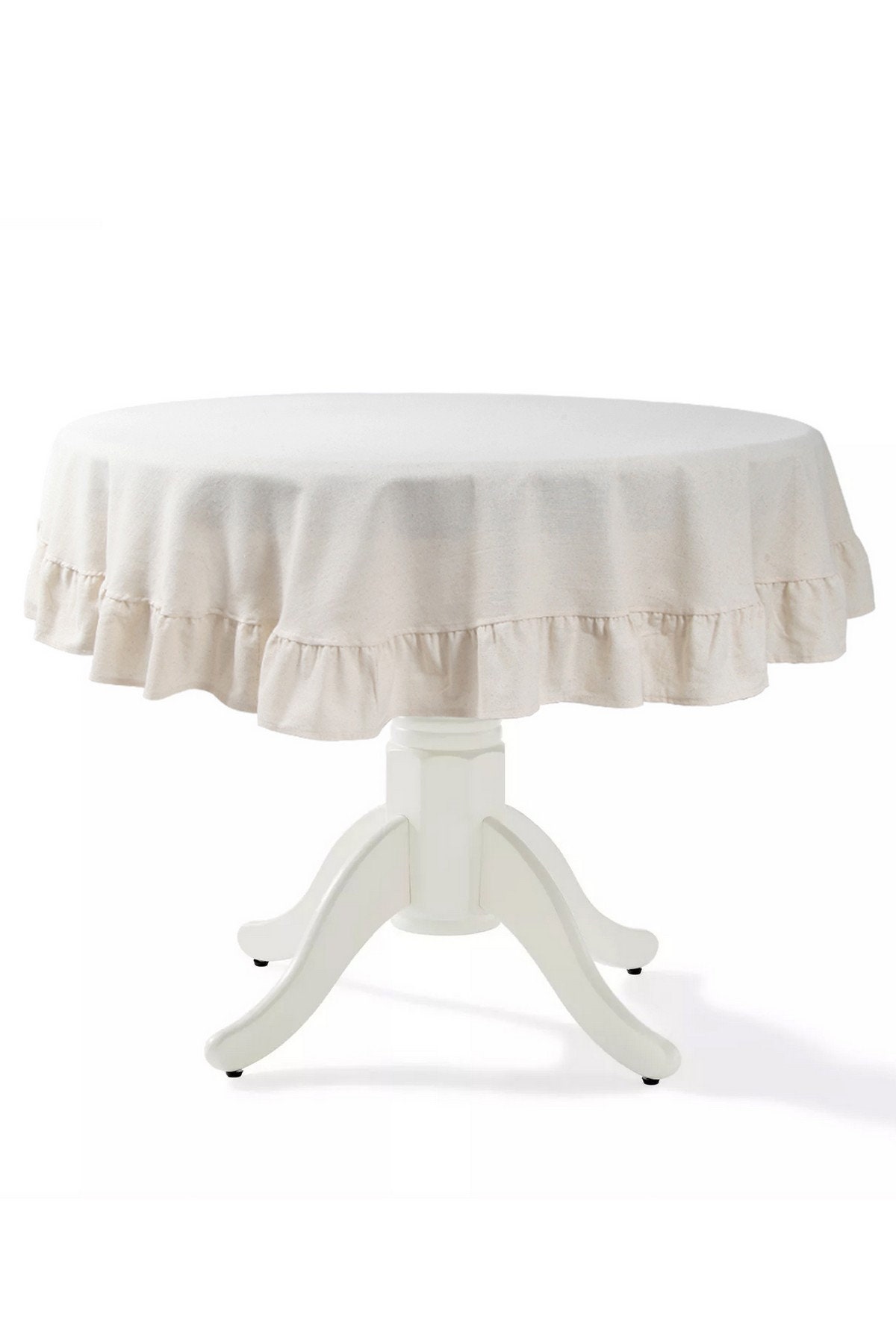 Natural Ruffle Round Tablecloth With Ruffle Detail, Boho Table Decor ...