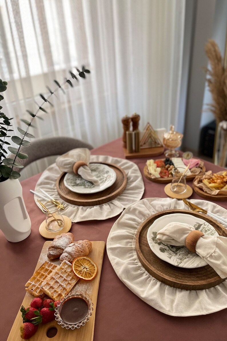 Boho Cotton Placemats With Ruffles, Retro Style Round Table Decor ...