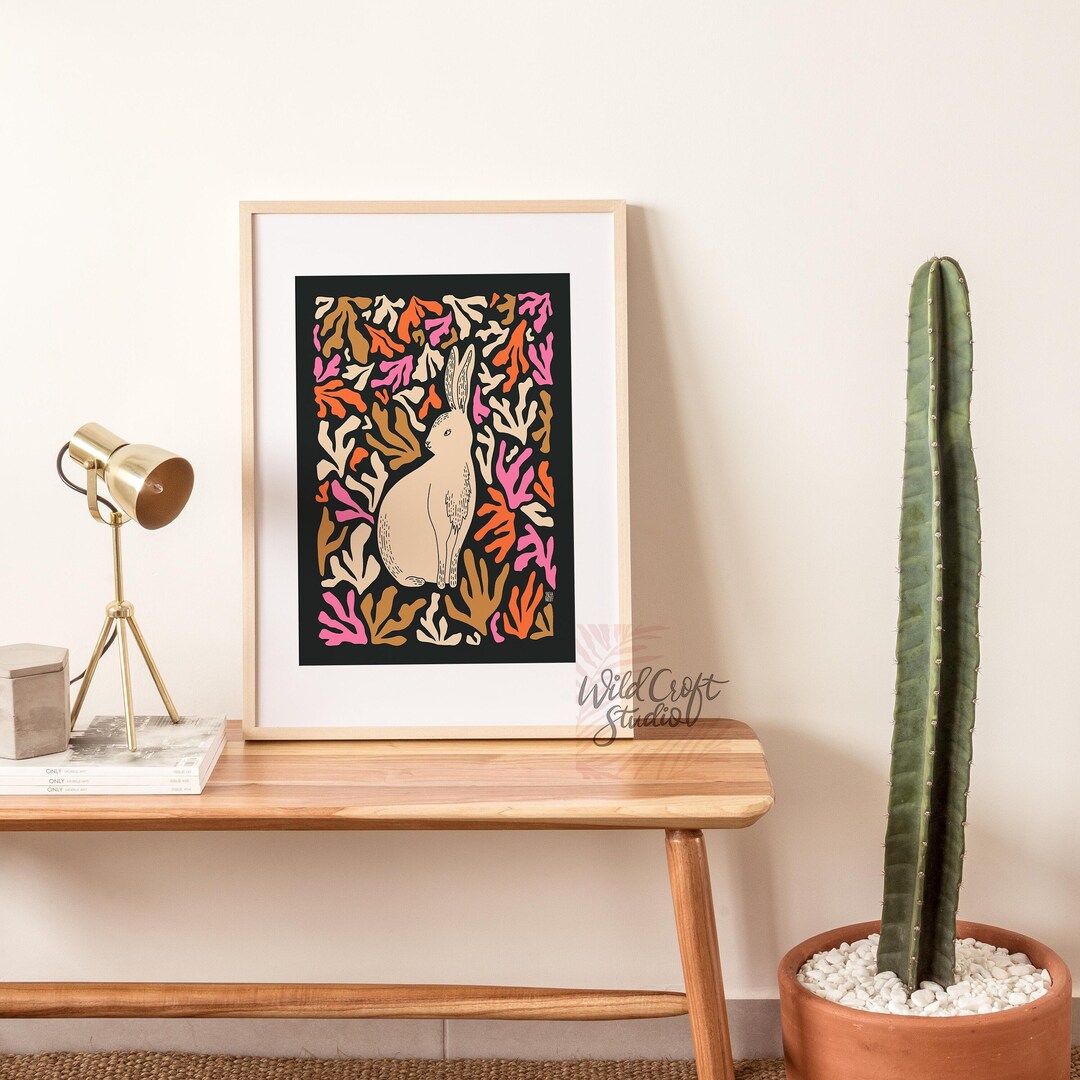 Adorable Bunny Modern Matisse Style Art Print, Animal Wall Art, Easter ...