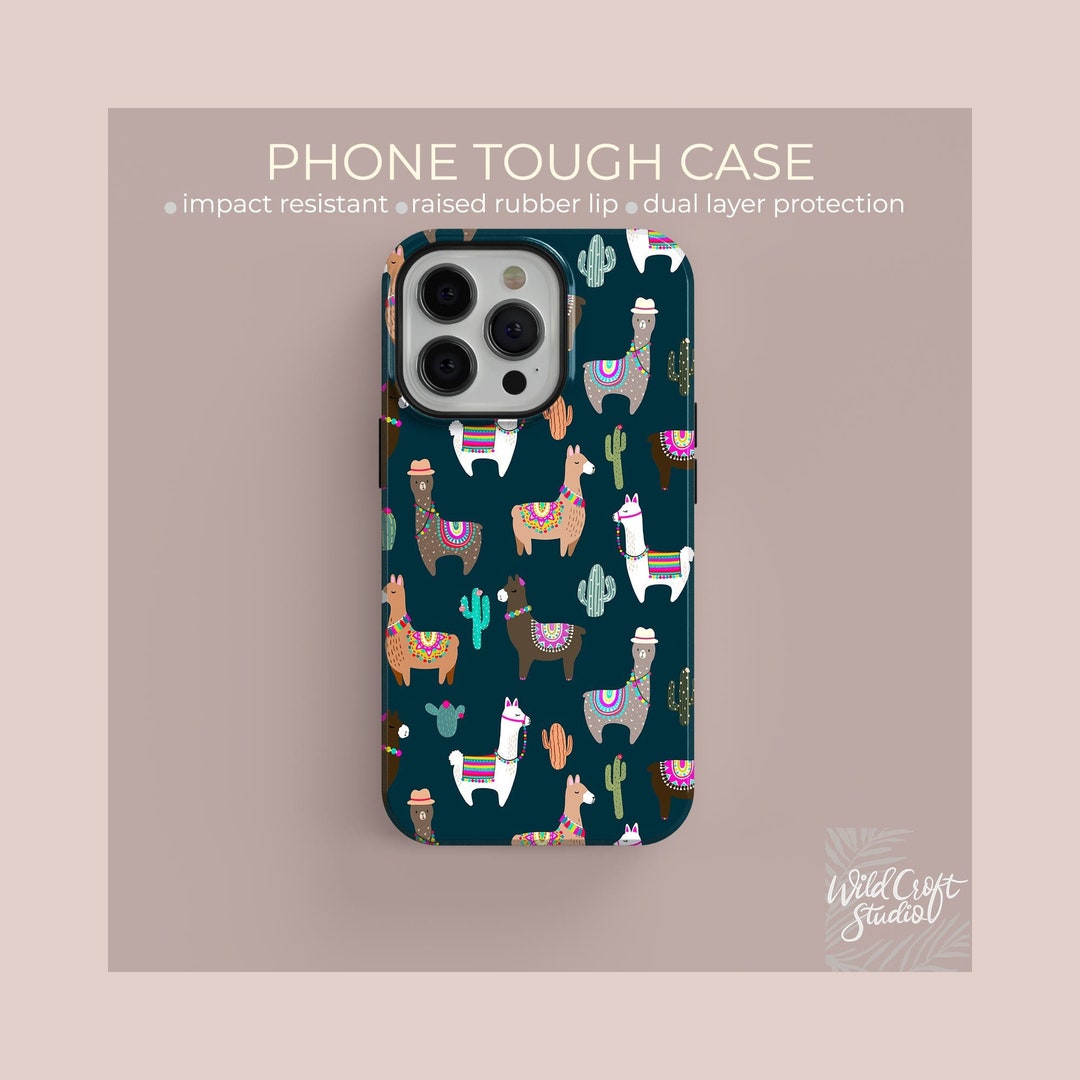 Cute Dark Teal Llama Alpaca Tough Case for iPhone 16 15 14 13 Samsung ...