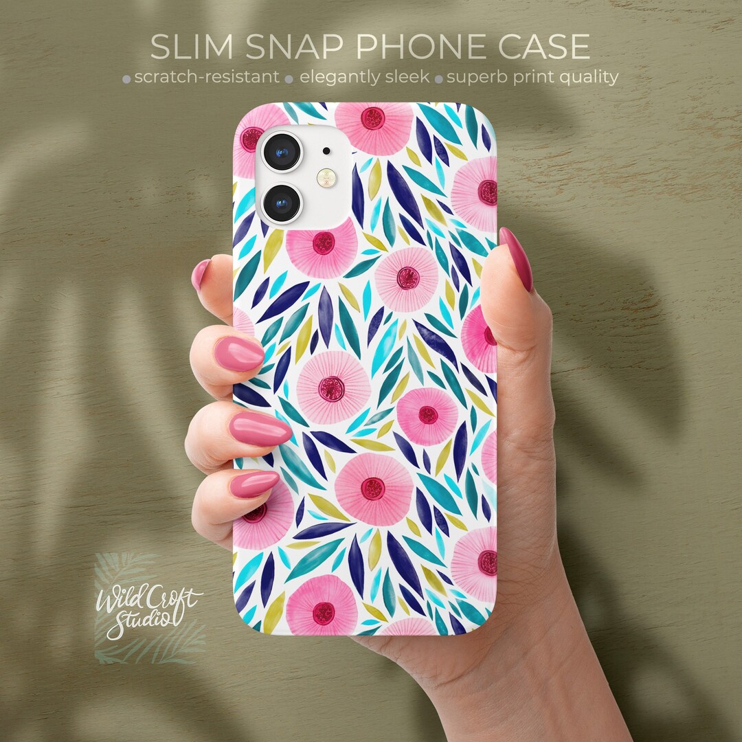 Pink Watercolor Floral Print Slim Snap Case for Iphone, Samsung, Boho ...