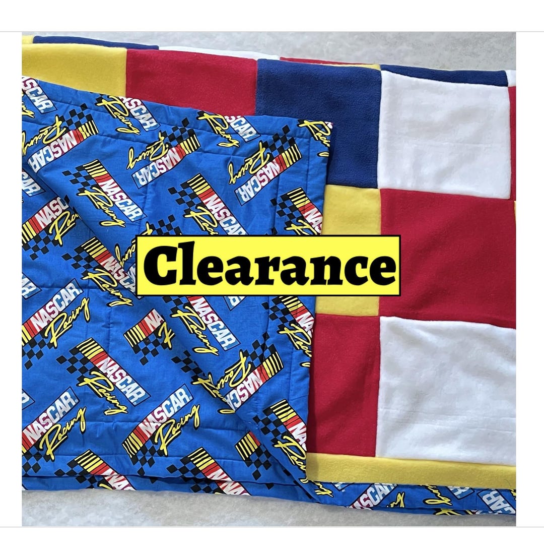 CLEARANCE 48x70 Red White Yellow & Blue Finished Quilt. Boys Nascar ...
