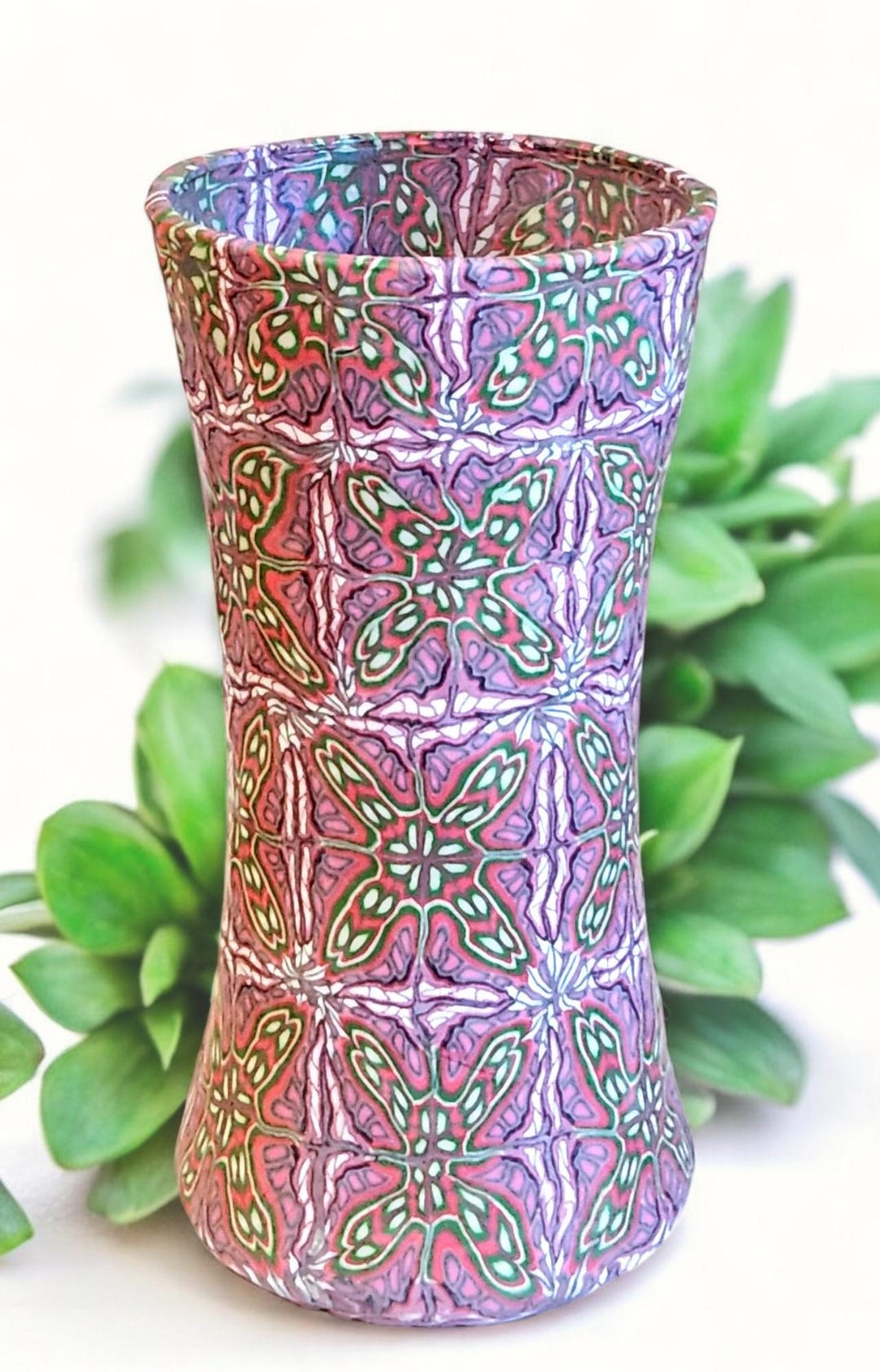 Pink and Green Flower Vase, Clay Flower Vase, Polymer Clay Vase, Gifts ...