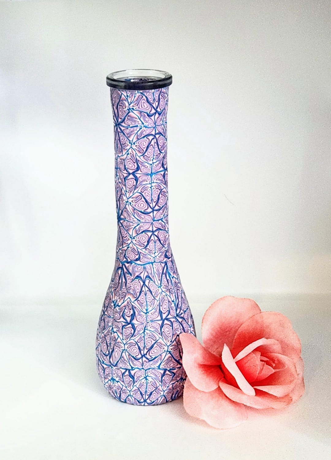Glass Flower Vase Polymer Clay Covered Bud Vase Home Decor Ceramic Vase ...