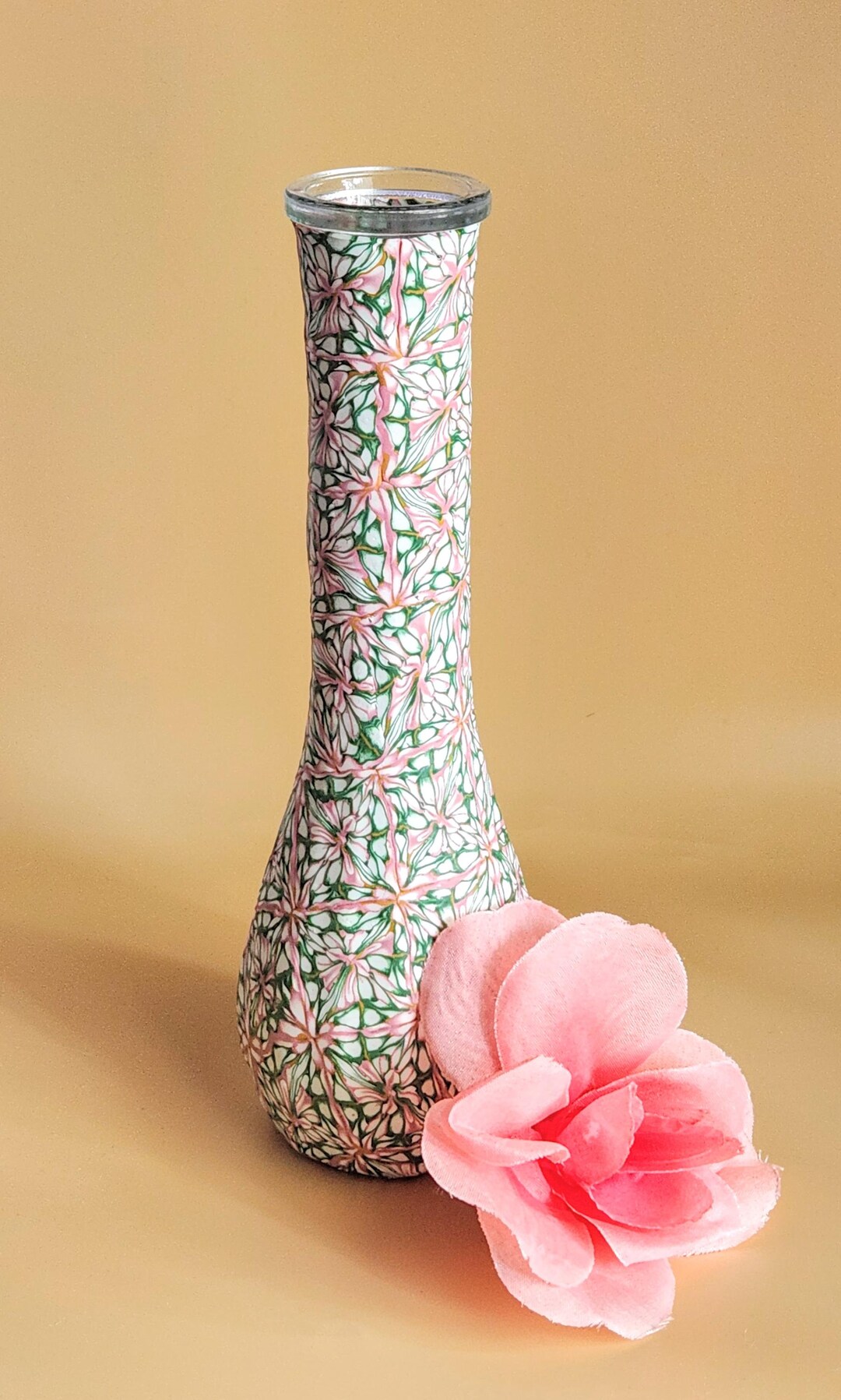 Glass Flower Vase Polymer Clay Covered Bud Vase Home Decor Ceramic Vase ...
