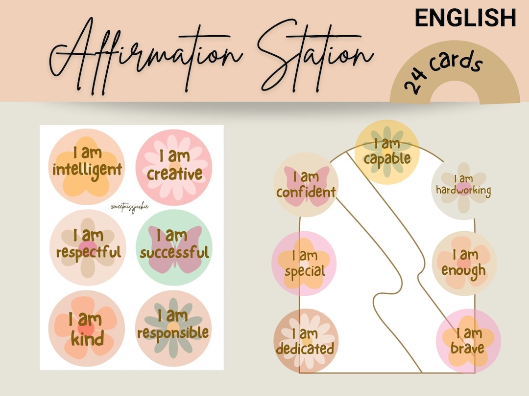 ENGLISH- 24 Affirmation Cards - Neutral Palette - English Version - Etsy