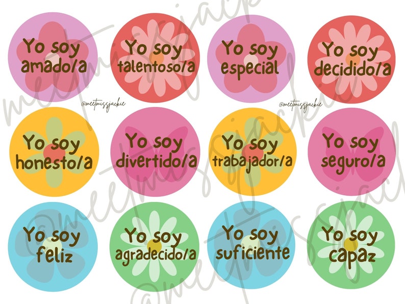SPANISH- 24 Affirmation Cards - Bright Palette - Spanish Version - Etsy