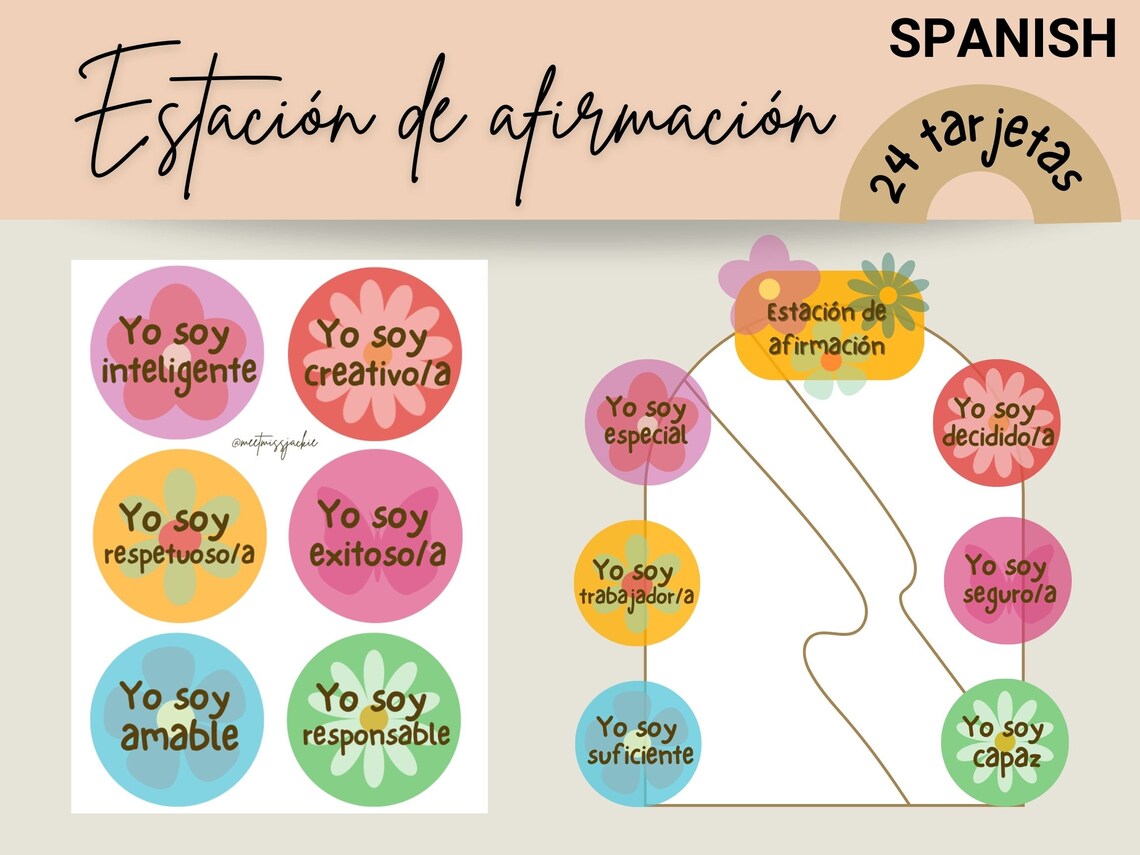 SPANISH- 24 Affirmation Cards - Bright Palette - Spanish Version - Etsy