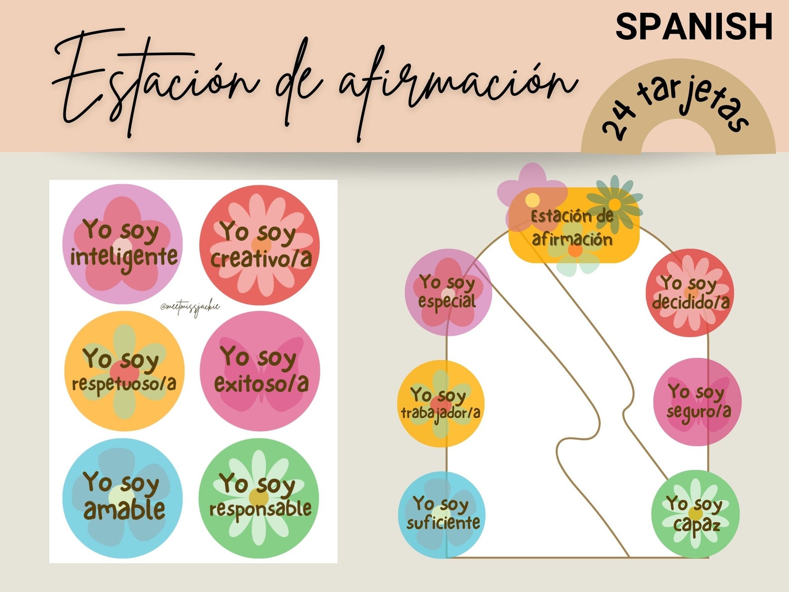 SPANISH- 24 Affirmation Cards - Bright Palette - Spanish Version - Etsy