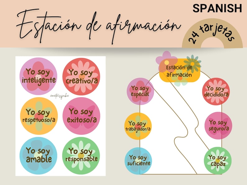 SPANISH- 24 Affirmation Cards - Bright Palette - Spanish Version - Etsy