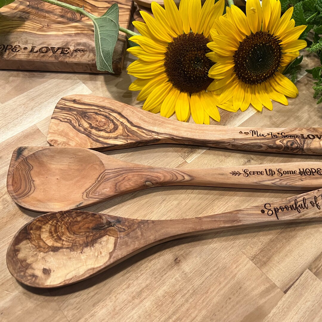 Olive Wood Spoon Set Faith Hope Love Utensil Set 1 Corinthians 13:13 ...