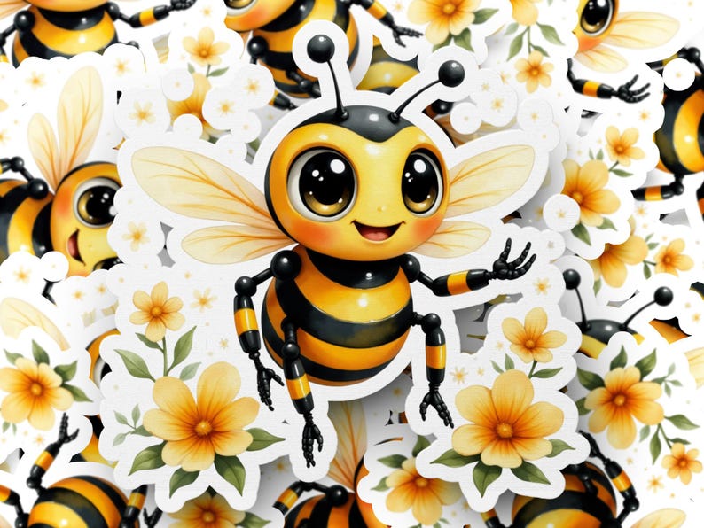 Cute Bee Sticker, Cartoon Bee Art, Floral Bee Decal, Bumble Bee Gift ...