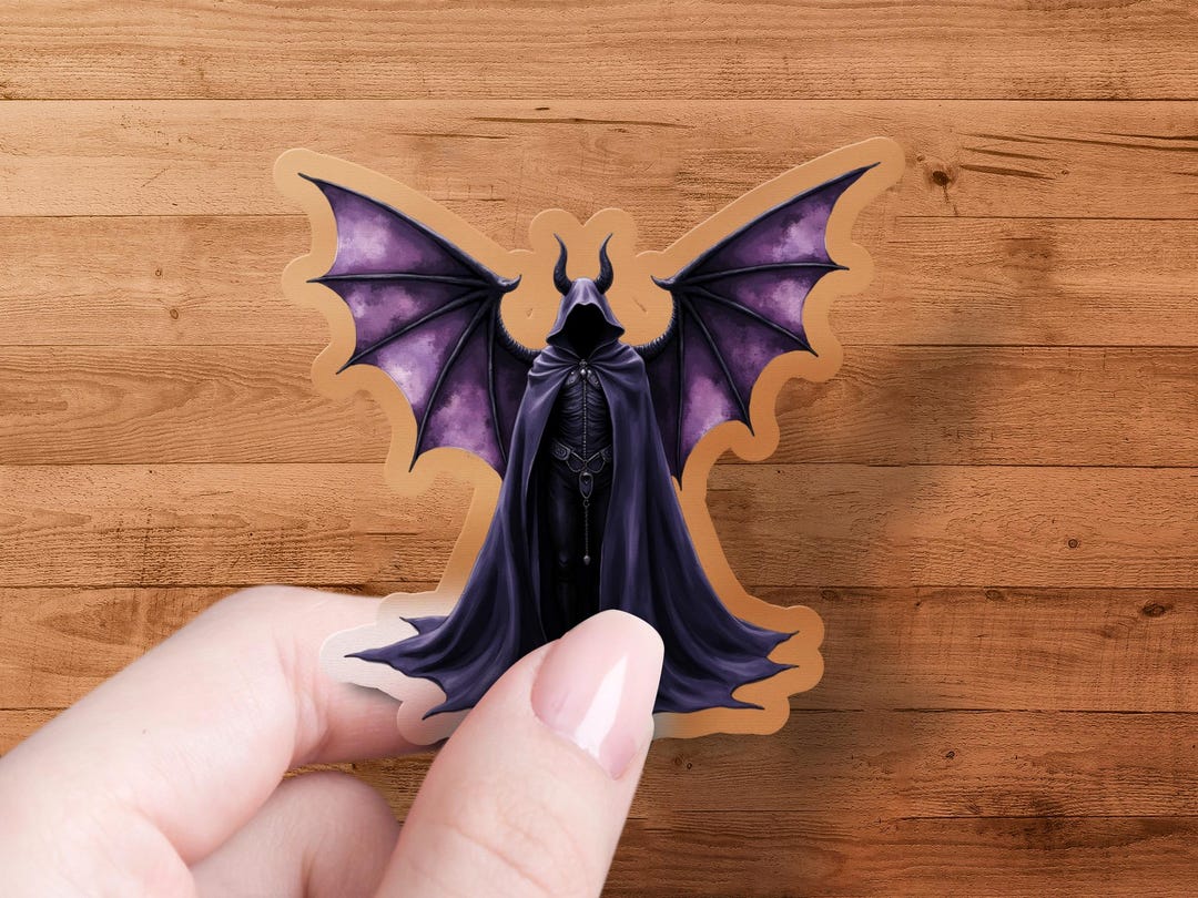 Winged Horror Sticker, Gothic Creature Decal, Horned Demon Art, Dark ...