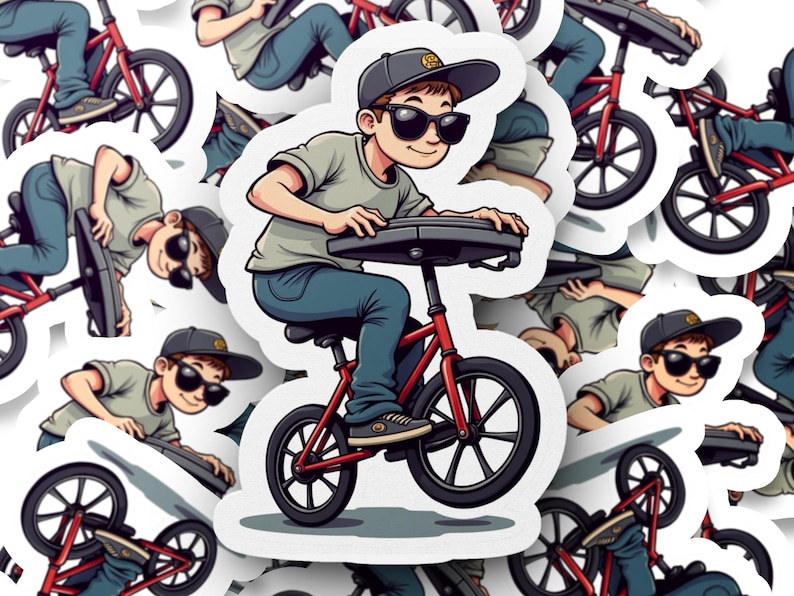 Boy on Tricycle Sticker, Cartoon Character Sticker, Funny Kid Art ...