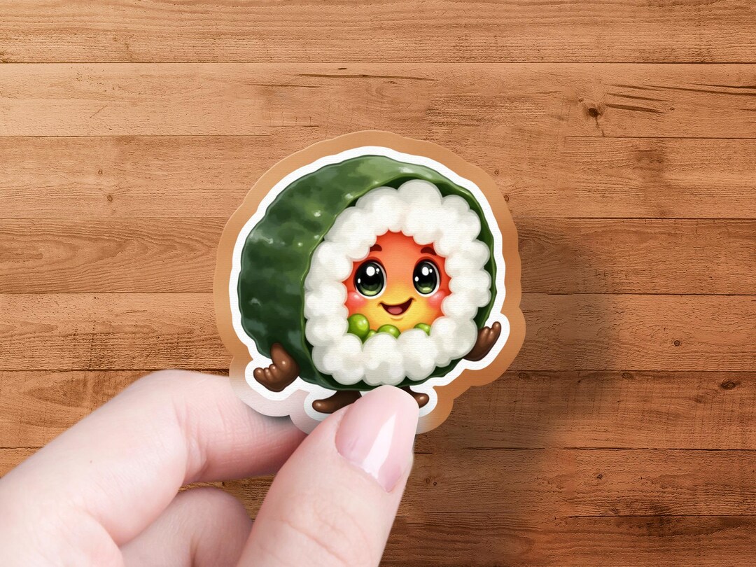 Cute Sushi Roll Sticker, Kawaii Food Sticker, Smiling Sushi Art ...