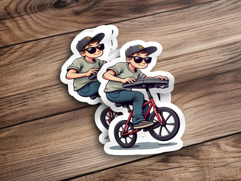 Boy on Tricycle Sticker, Cartoon Character Sticker, Funny Kid Art ...