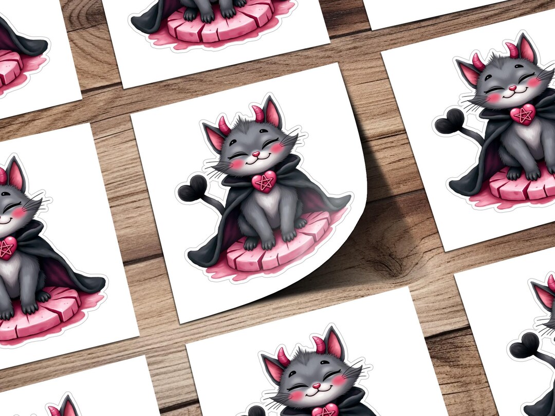 Cute Gothic Cat Sticker, Adorable Kawaii Cat With Cape Sticker, Cute ...