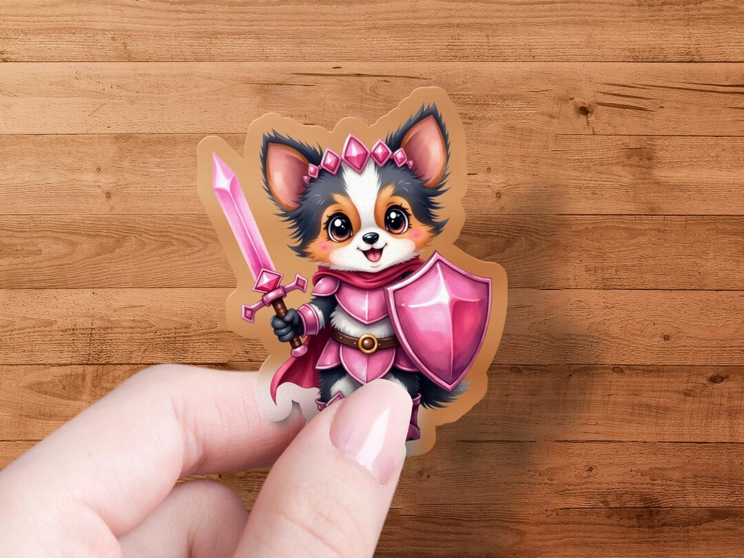 Cute Dog Knight Sticker, Puppy Warrior Art, Kawaii Animal Decal ...