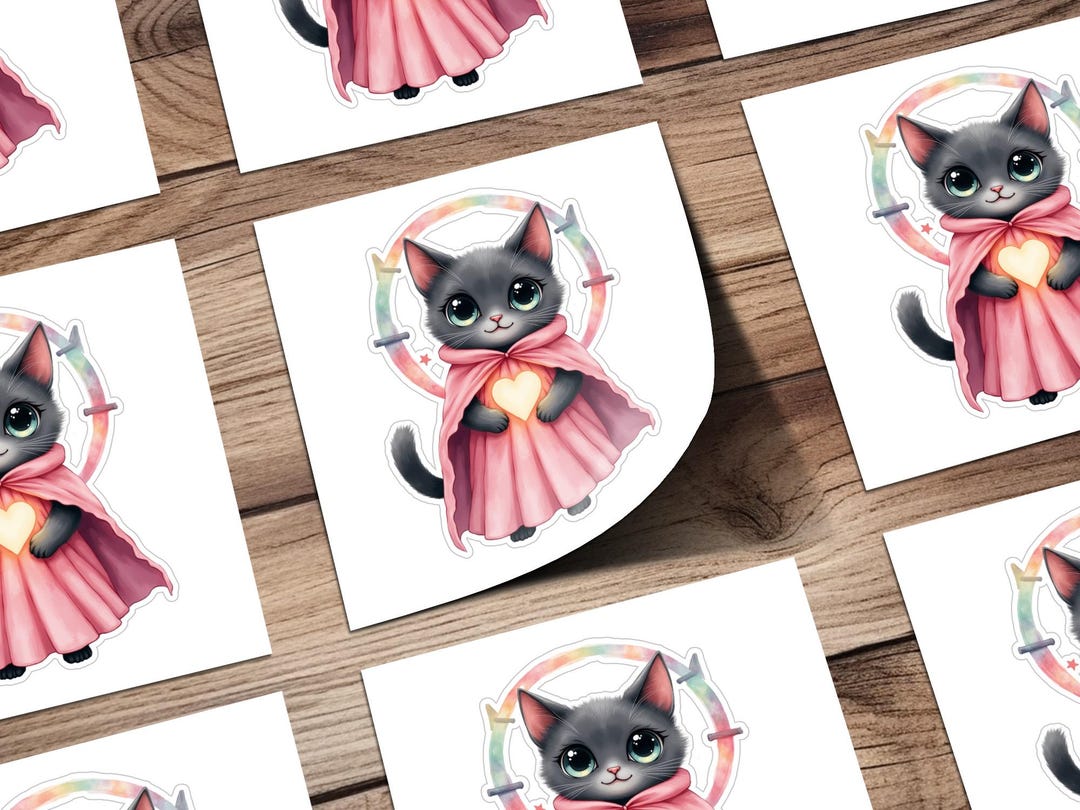 Cute Black Cat Stickers, Rainbow Halo Cat Sticker, Adorable Cat in ...