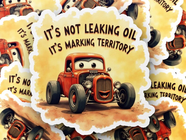 Hot Rod Cartoon Sticker Cute Funny Playful Territory Marking Design for ...
