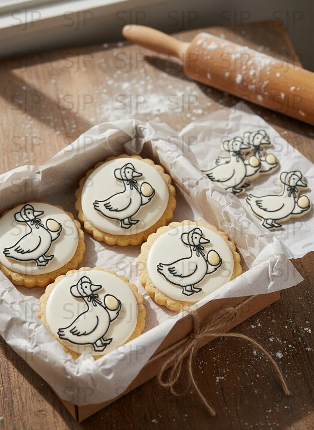 Easter Geese Royal Icing Transfers, Bonnet Goose Line Art Cookie ...